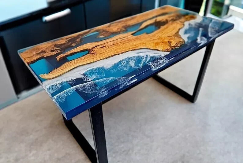 Epoxy Resin Ocean Dining Table with Realistic Waves Effect – Custom ...