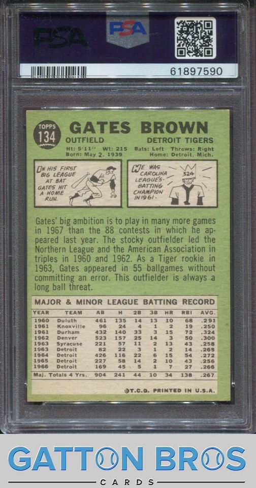 1967 Topps Gates Brown #134 PSA 6 EX-MT | eBay