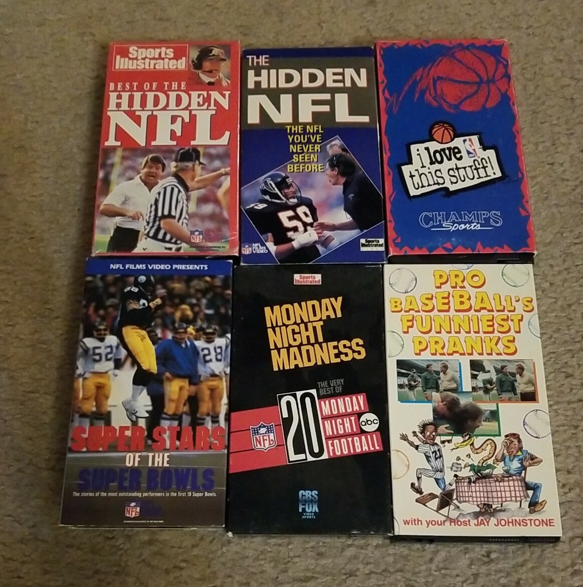 6 VHS Sports Tapes, Hidden NFL, Super Stars Superbowl, Baseball Pranks ...