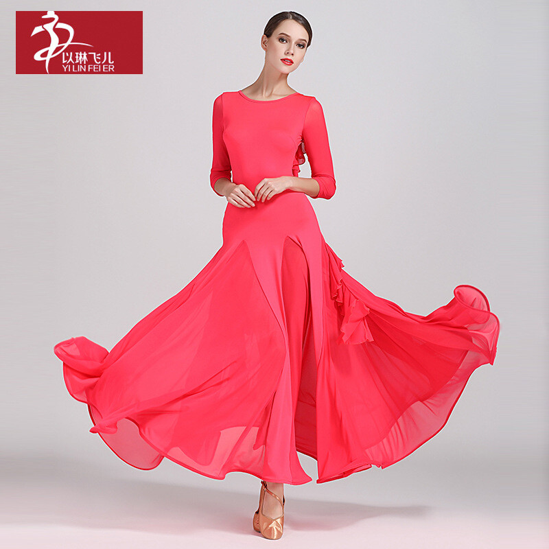 Women 3/4 Sleeve Modern Dance Dress National Standard Dance Training ...