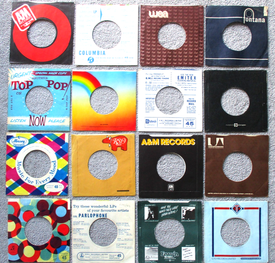 16 x VINTAGE VINYL 7" RECORD COVERS SLEEVES VARIOUS job lot VG / EX ...