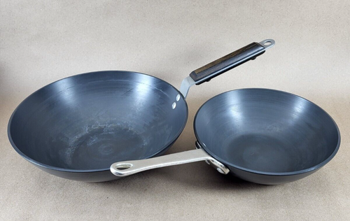 2 Vintage Commercial Aluminum Cookware Woks, 10" and 8", Anodized Wok ...