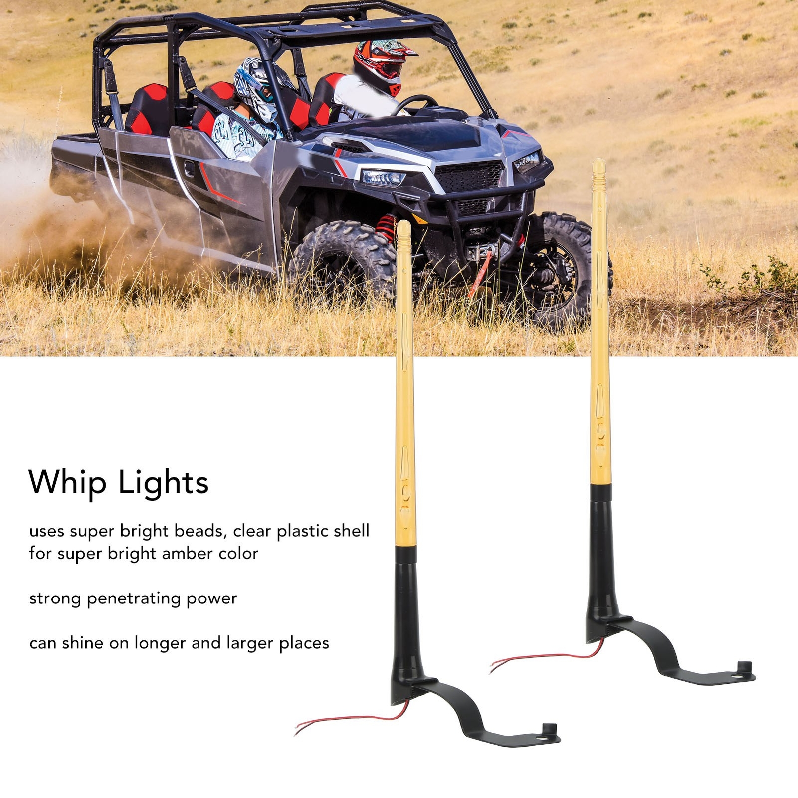2Pcs Whip Lights 340mm Long Amber Lighted Antenna Flagpole Lamp for ATV ...