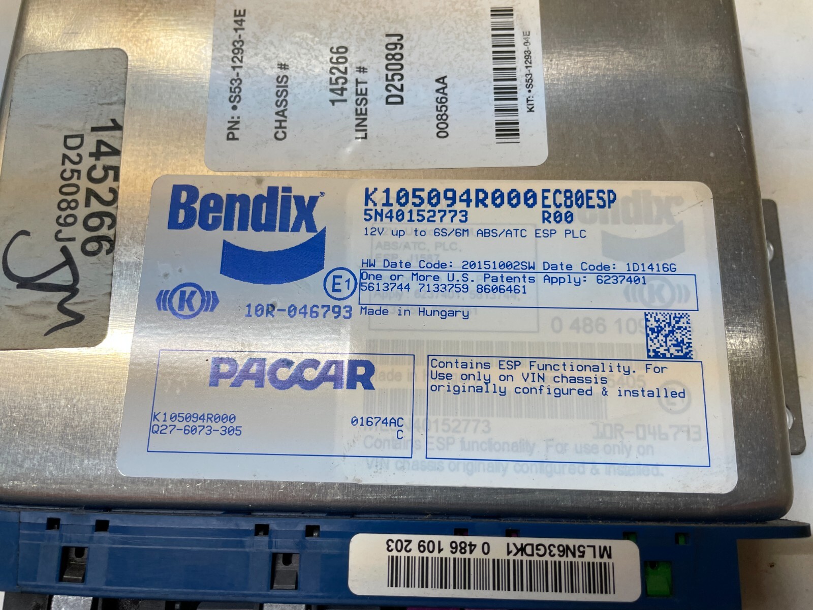 Bendix K139005r000 Q27-6073-310 EC80ESP Paccar Brake Control Module ...