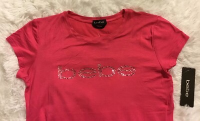 Bebe Rhinestone Logo Tee, Size Juniors Large, NEW | eBay
