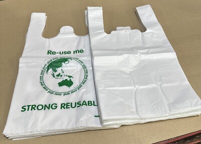 Reusable plastic shopping bag recyclable 100pk singlet carry bag Strong ...