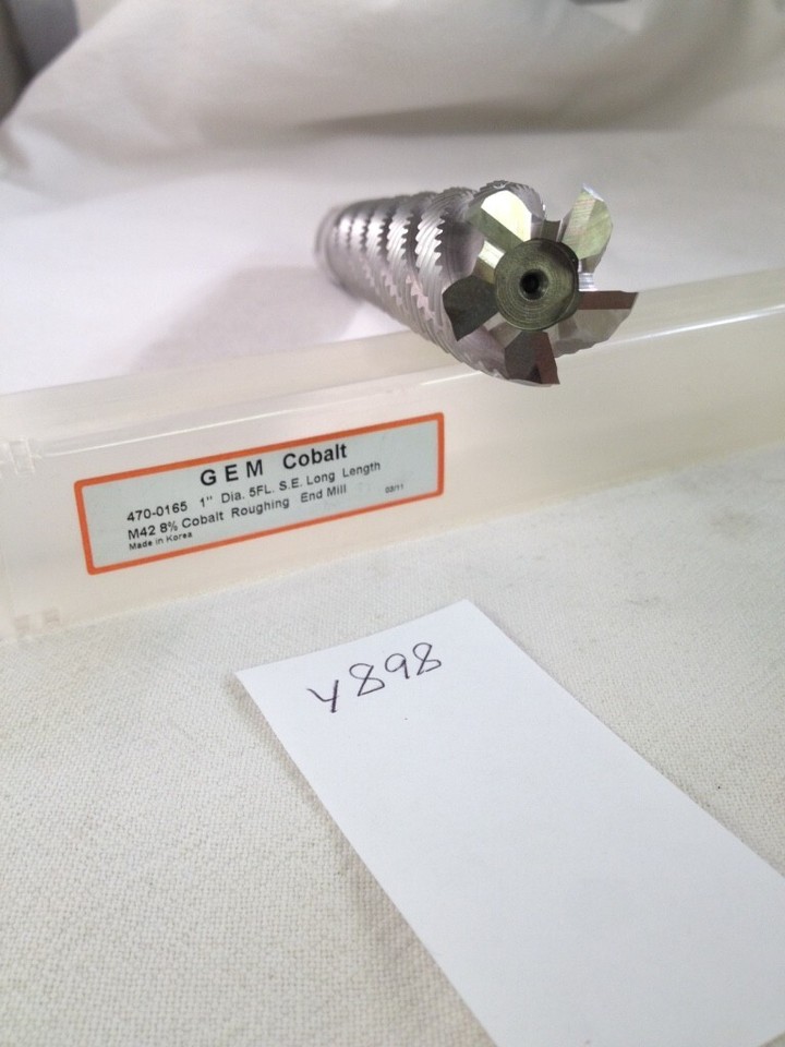 1 NEW GEM 1" ROUGHING ENDMILL HSS M42 8% COBALT. 5 FLUTE. 6" LOC. (Y898 ...