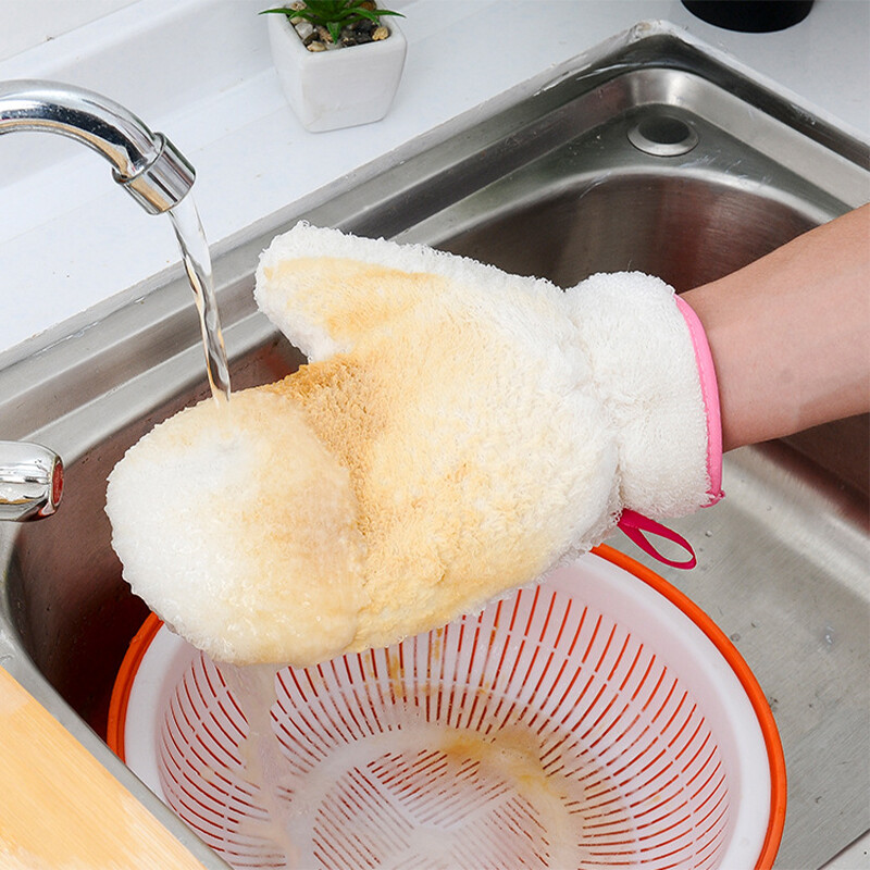 Kitchen Cleaning Dish Washing Up Scrubber Glove Bamboo Fiber Glove ...