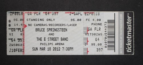 BRUCE SPRINGSTEEN Ticket Stub - Mar 18, 2012 - Philips Arena - Atlanta ...