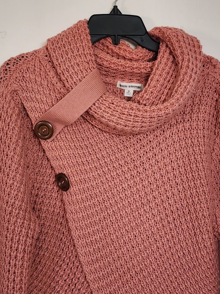 Zenana Outfitters Women's Pink Bulky Knit Cowl Neck Sweater Size Medium ...