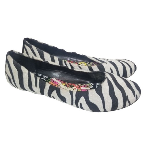 Ed Hardy Shoes Women 9 Black White Zebra Shoes Women Ballet Flats Calf ...