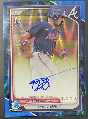 2024 BOWMAN CHROME Mario Baez Blue Refractor /150 AUTO 1st Color Match ...