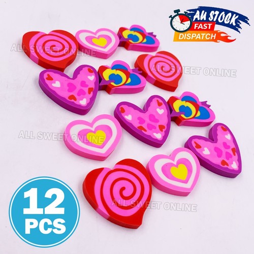 12PCS Hearts Mini Eraser Rubber Party Kids Erasers School Favours Treat ...