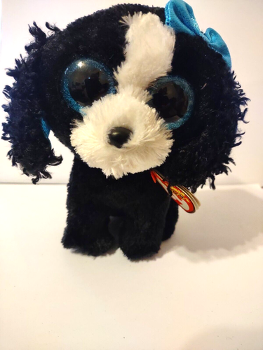 Ty Beanie Boos Black Tracey Dog Blue Bow Large Stuffed Animal Plush Toy ...