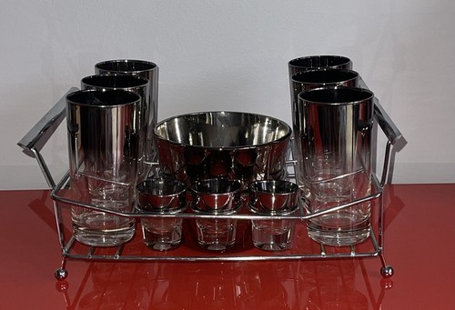 GLAM 60s 70s Silver Fade Cocktail Bar Set Vitreon Queens Lusterware 14 ...