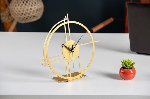 Gold Tabletop Minimalist Lineal Circle Metal Slient Clock, Unique Desk ...