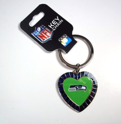 Seattle Seahawks Heart with navy rhinestone border keychain ring NWT | eBay