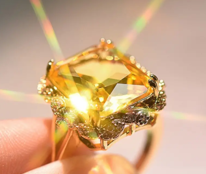 Yellow Square Zircon Cocktail Ring for Women's Wedding and Engagement ...