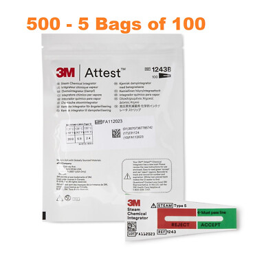 500 Pk 3M Attest Sterilization Chemical Integrator Strip Steam 2" Class ...