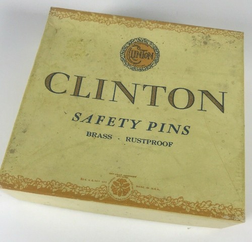 VTG Clinton Brass Safety Pins Box For 12 White Size 2 Cards BOX ONLY NO ...