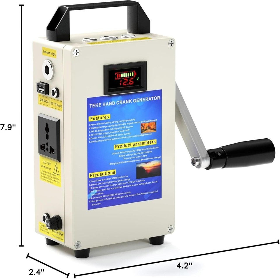 150W Hand Crank Generator, Portable Power Station Folding Handle ...
