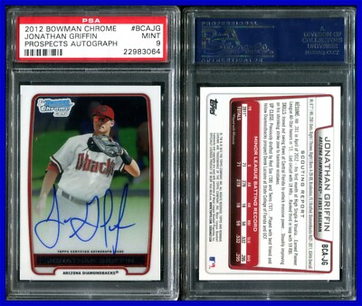 PSA 9 2012 Bowman Chrome Prospects Autograph #JG Jonathan Griffin RC ...
