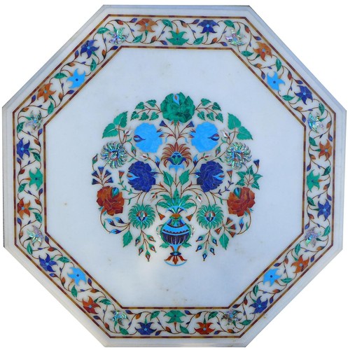18" Semi Precious Stones Handmade Inlay Marble Center Table Top Home ...