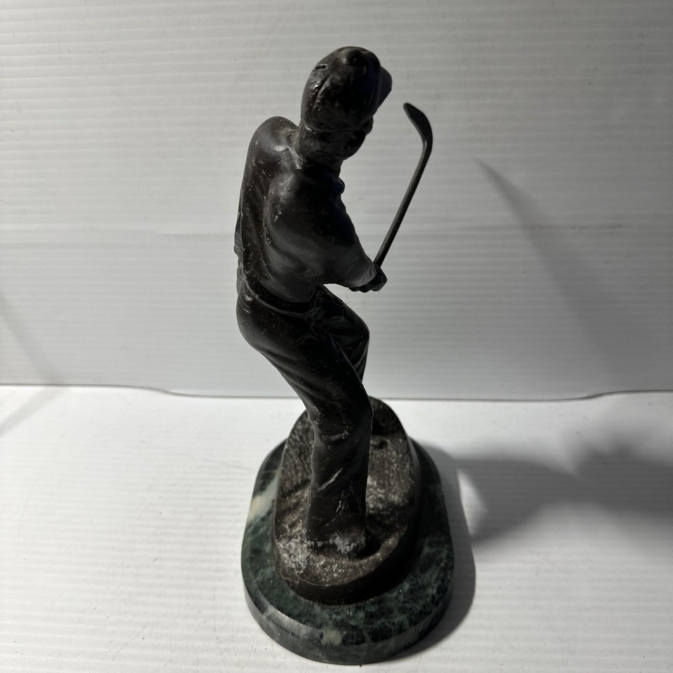 Male Bronze Golfer Sculpture Figurine Statue Golf Vintage 9”x7” Marble ...