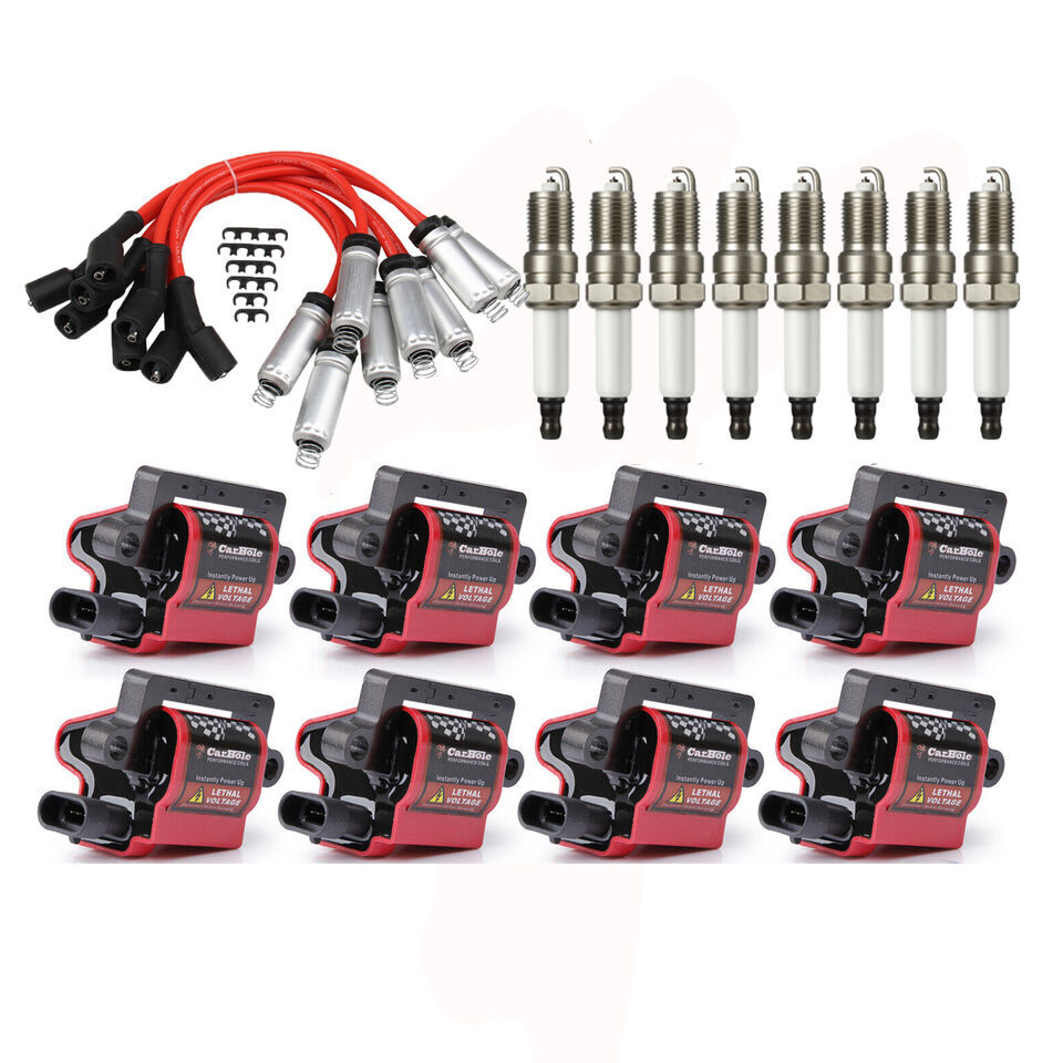 8 Pack D581 Ignition Coil + Spark Plug W/ Wire Set For Chevy GMC 4.8L 5 ...