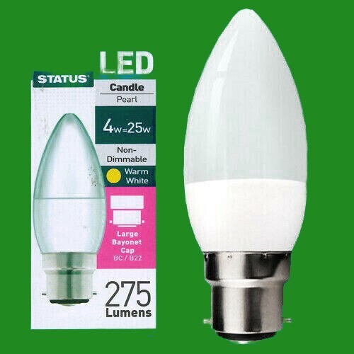 6x 4W (=25W) LED Pearl Candle Light Bulb, Bayonet Cap BC B22 Lamp ...