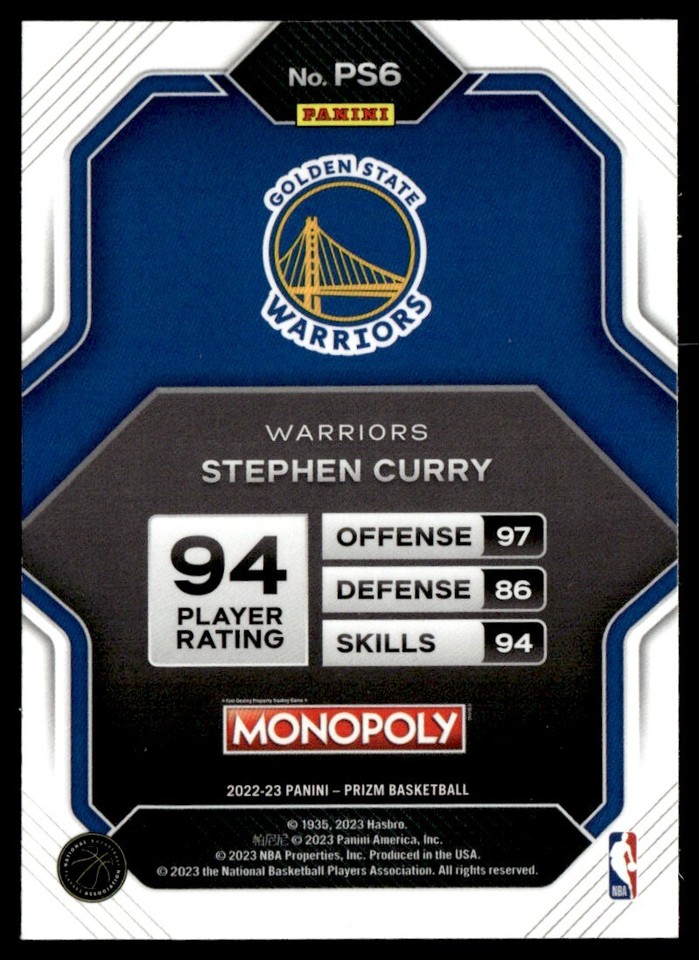 2022-23 Prizm Monopoly Stephen Curry Golden State Warriors #PS6 | eBay