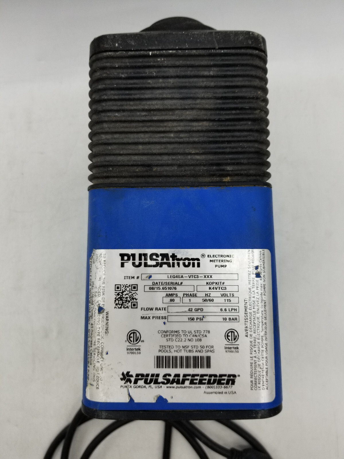 Pulsafeeder Pulsatron LEG4SA-CTC3-XXX Metering Pump 42 GPD, 150 PSI ...
