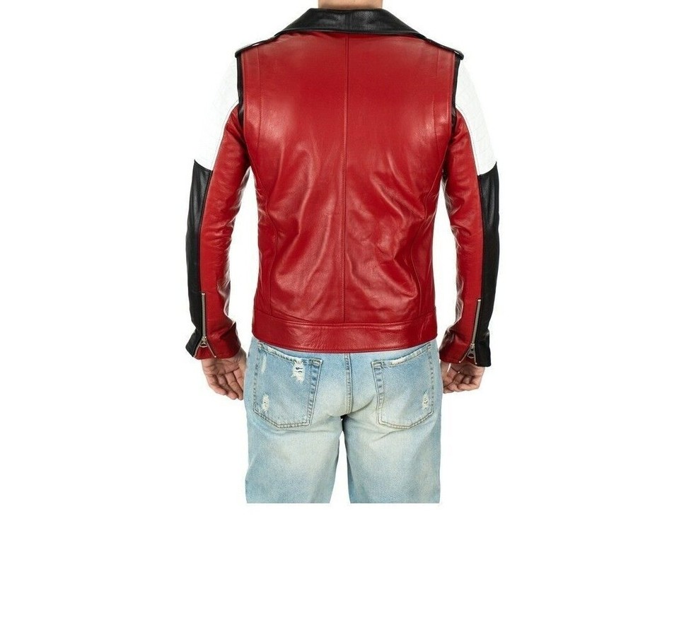 Men's Genuine Leather Multicolor Jacket Motorcycle Biker Color Block ...