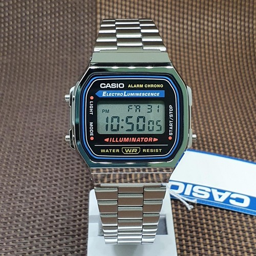 Casio A168WA-1W Digital Alarm Stainless Steel Illuminator Vintage Watch ...