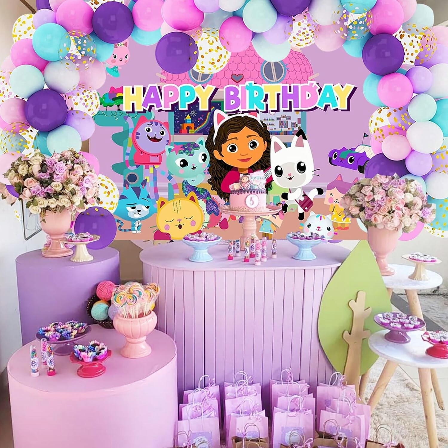 Gabby Themed Pink Purple Garland Arch Kit + Backdrop | Birthday Party ...