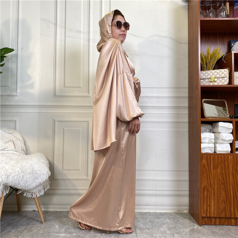 Muslim Satin Maxi Abaya Kaftan Ramadan Women Dress Arab Dubai Robe ...