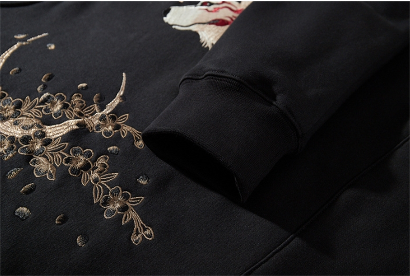 Myth Nine Tailed Fox Fashion Hoodie Embroidery Black Hoodie Pullover ...