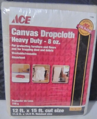 New Sealed ACE 12 ft. W x 15 ft. L Canvas Drop Cloth 8oz Heavy Duty | eBay