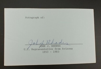 John J. Rhodes Autographed Card Arizona Politician D.11 | eBay