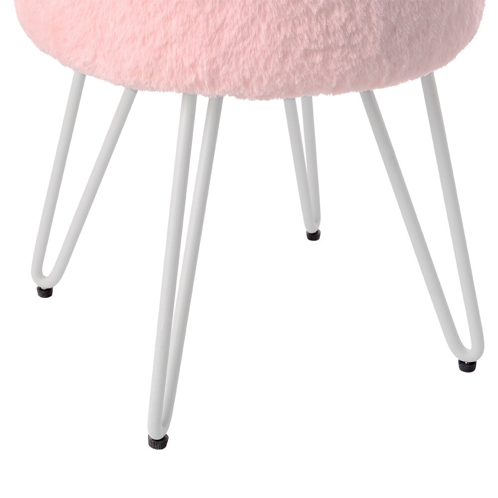 Fluffy Small Stool Vanity Pink Pouffe Chair Metal Leg Living Room ...