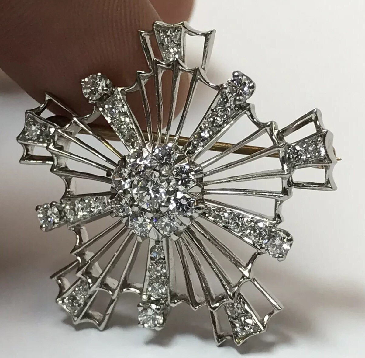 VINTAGE HIGH QUALITY PLATINUM & 14K GOLD SNOWFLAKE 1.75CT DIAMOND PIN ...