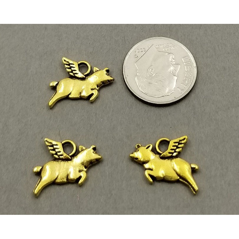 14pcs When Pigs Fly Charms, Gold Flying Pig Charms | eBay