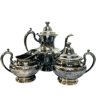 PairPoint Mfg Co Floral Silver Quadruple Plate Tea/ Coffee Set Antique ...