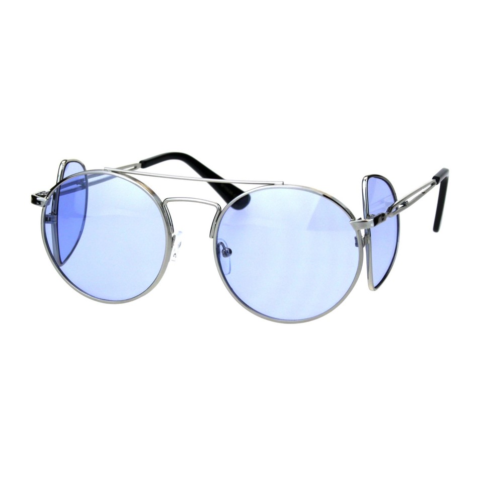 Mens Pimp Side Visor Round Circle Color Lens Metal Rim Sunglasses | eBay