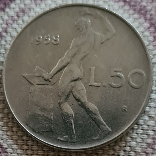 1958 ITALY 50 LIRE COIN - REPUBBLICA ITALIANA - ITALIAN VULCAN -key ...