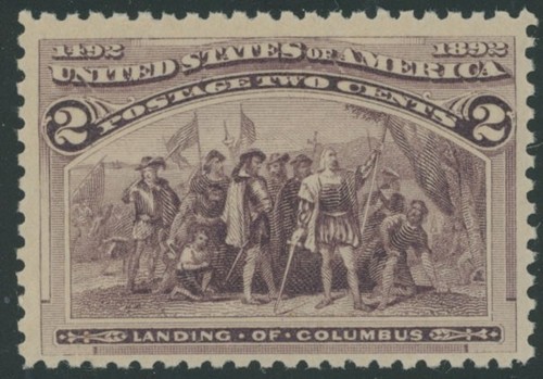 1893, USA COLUMBIANS, 2C BROWN VIOLET, LANDING OF COLUMBUS, NH, SC ...