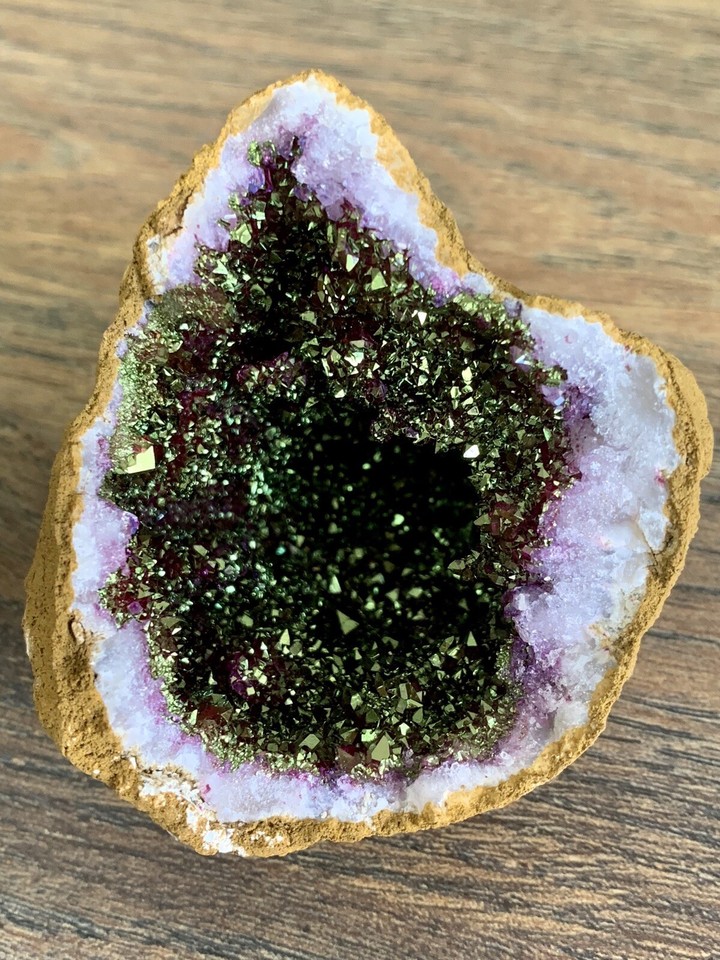 Gold Pink Geode Pair Crystal Quartz Gemstone Specimen Dyed Morocco ...