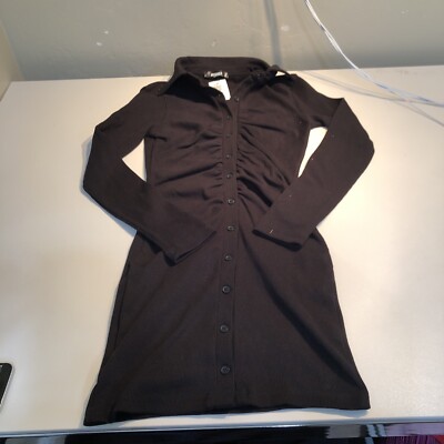 Misguided Women's Button Down Ruched Collar Ribbed Mini Dress Black ...