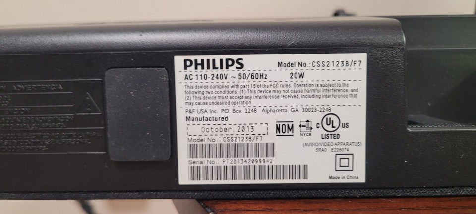 Philips CSS2123B/F7 Soundbar & Subwoofer W/Remote. Tested, Works ...