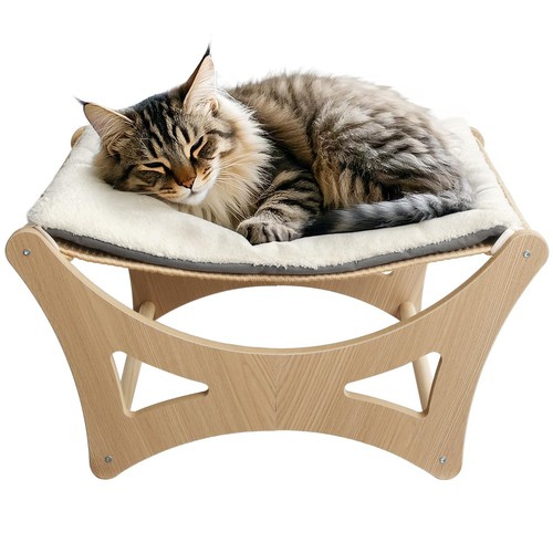 Cat Hammock Bed Wooden Elevated Cats Crate Scratching Mat Cushion 22x17 ...